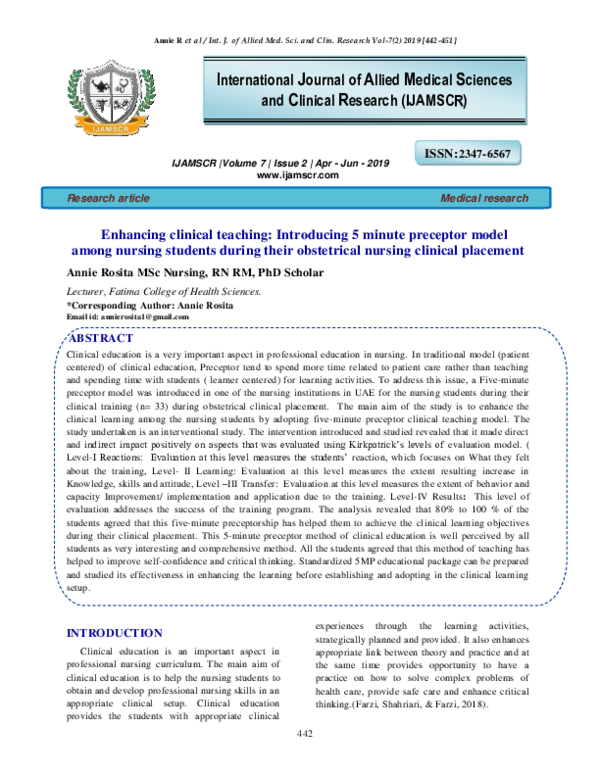 (PDF) Enhancing clinical teaching: Introducing 5 minute preceptor model ...