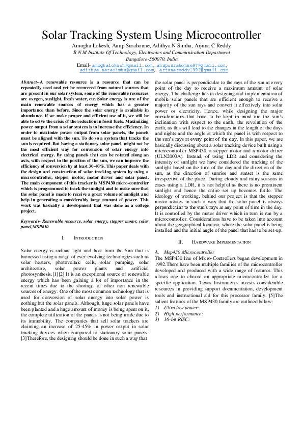 (PDF) Solar Tracking System Using Microcontroller