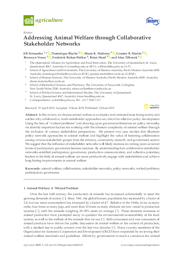 (PDF) Addressing Animal Welfare through Collaborative Stakeholder Networks
