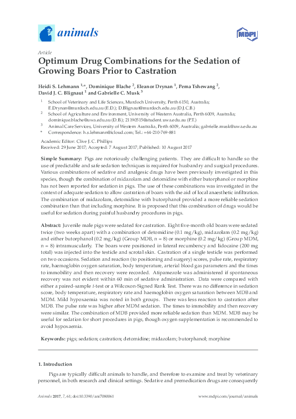(PDF) Optimum Drug Combinations for the Sedation of Growing Boars Prior ...