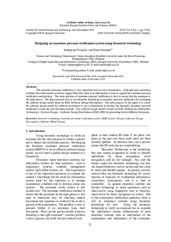 (PDF) Designing an examinee personal verification system using ...