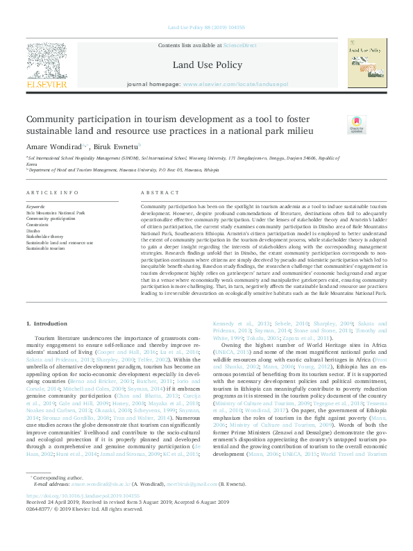(PDF) Community participation in tourism development as a tool to ...