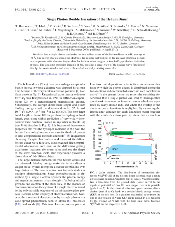 (PDF) Single Photon Double Ionization of the Helium Dimer