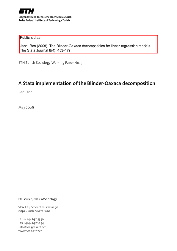 (PDF) A Stata implementation of the Blinder-Oaxaca decomposition A ...