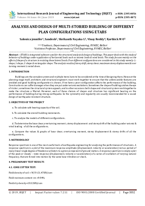 Pdf Irjet Analysis And Design Of Multi Storied Building Of Different Plan Configurations