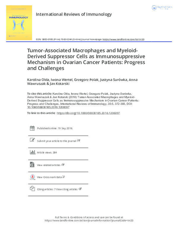 (PDF) Tumor-Associated Macrophages and Myeloid- Derived Suppressor Cells as Immunosuppressive ...