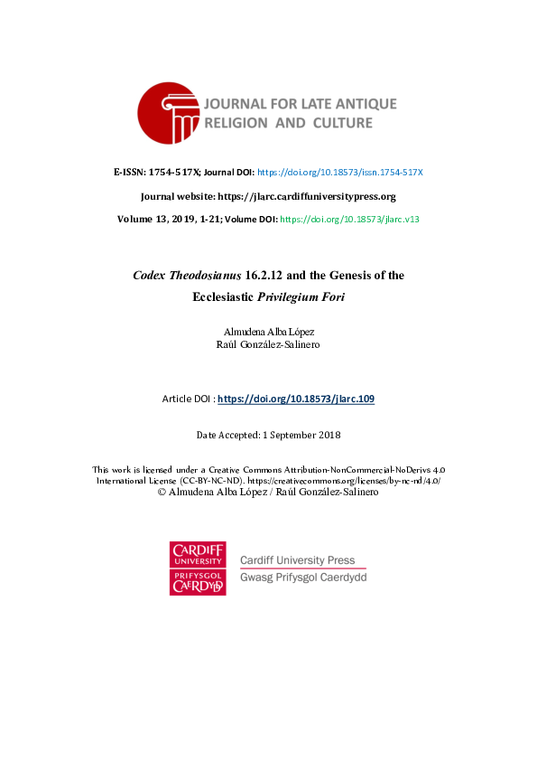 (PDF) Codex Theodosianus 16.2.12 and the Genesis of the Ecclesiastic ...