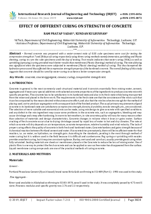 (PDF) IRJET- EFFECT OF DIFFERENT CURING ON STRENGTH OF CONCRETE
