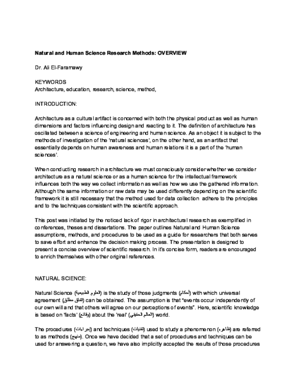 (PDF) Natural and Human Science Research Methods: overview