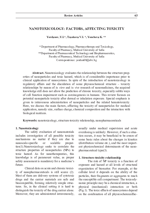 (PDF) Nanotoxicology: Factors, affecting toxicity
