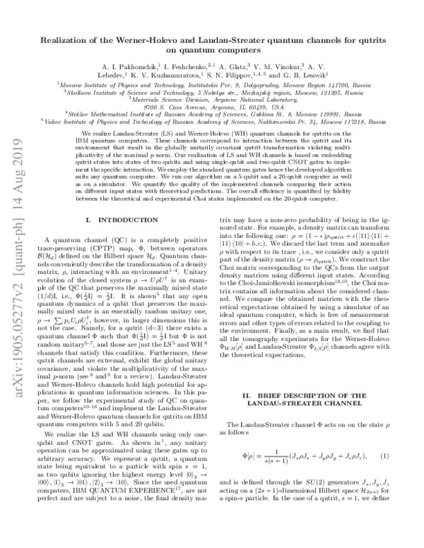 (PDF) Realization of the Werner-Holevo and Landau-Streater quantum channels for qutrits on ...