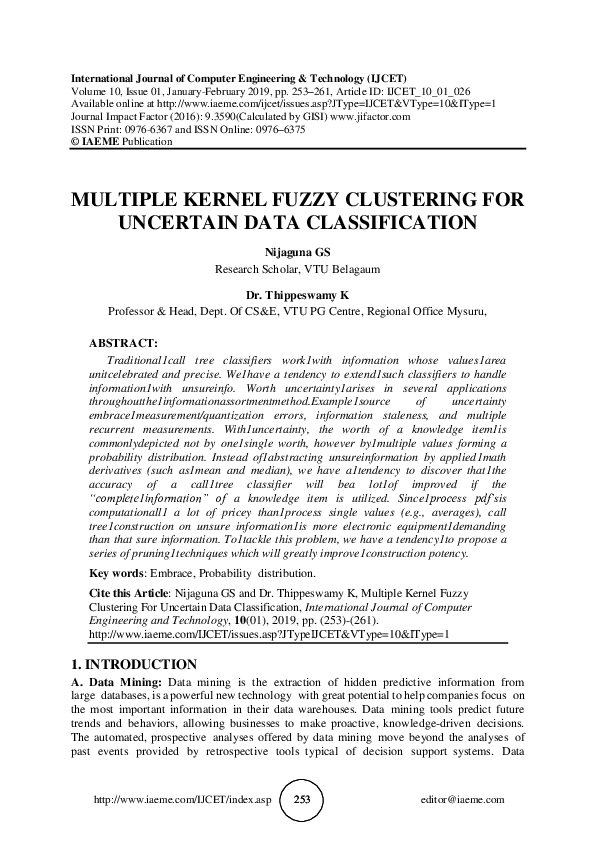 Pdf Multiple Kernel Fuzzy Clustering For Uncertain Data Classification