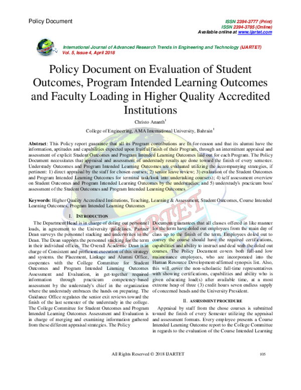 (PDF) Policy Document on Evaluation of Student Outcomes, Program ...