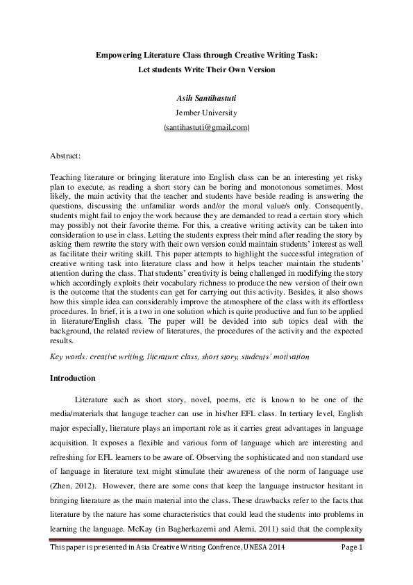 (PDF) Empowering Literature Class through Creative Writing Task: Let ...