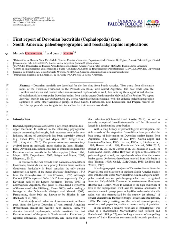 (PDF) First report of Devonian bactritids (Cephalopoda) from 2 South ...