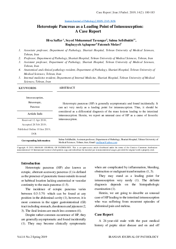 (PDF) Heterotopic Pancreas as a Leading Point of Intussusception: A Case Report