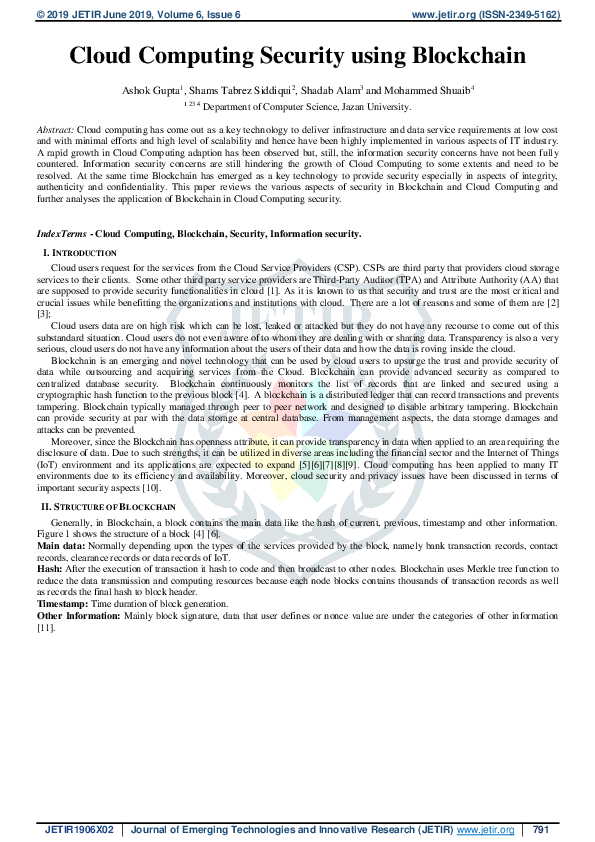 (PDF) Cloud Computing Security using Blockchain