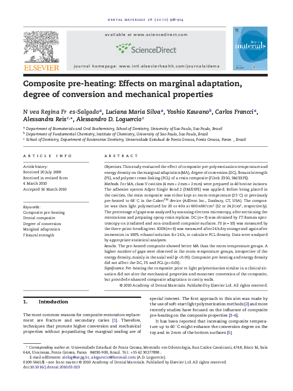 (PDF) Composite pre-heating: Effects on marginal adaptation, degree of ...