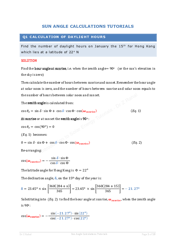 (PDF) Solar Power Worked Examples - Sun Angle and Incident Radiation ...