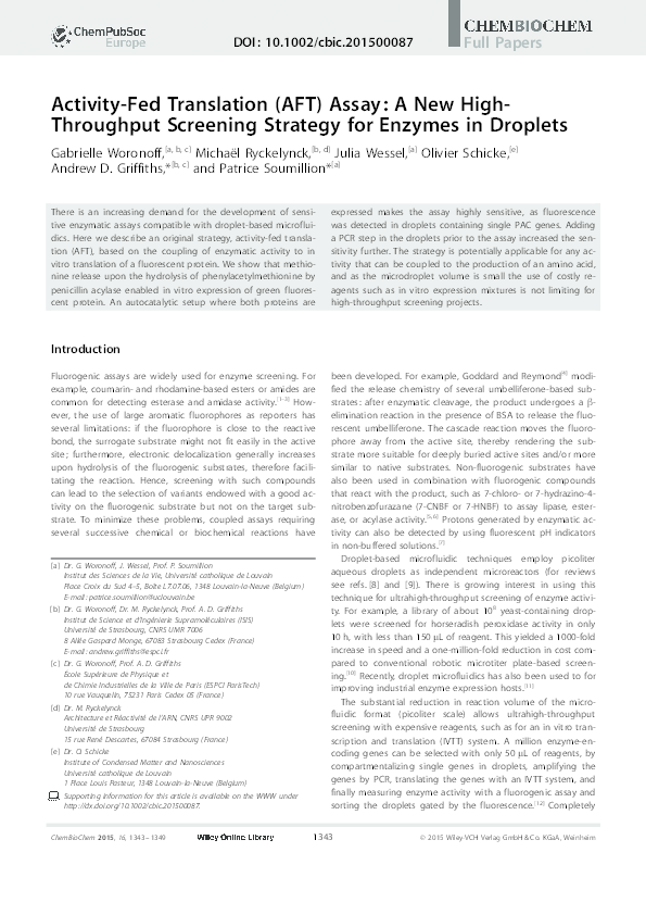 Pdf Activity Fed Translation Aft Assay A New High Throughput