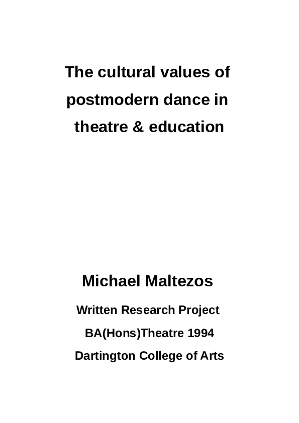(PDF) The cultural values of postmodern dance in theatre & education ...