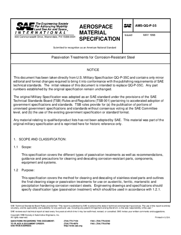 (PDF) AEROSPACE MATERIAL SPECIFICATION Passivation Treatments for Corrosion-Resistant Steel