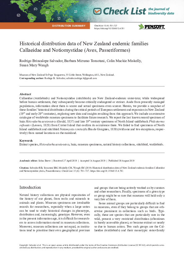 (PDF) Historical distribution data of New Zealand endemic families ...