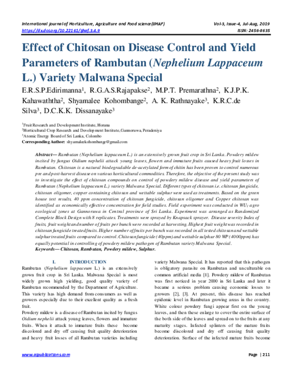 (PDF) Effect of Chitosan on Disease Control and Yield Parameters of ...