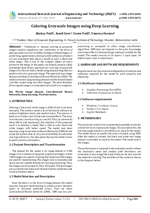(PDF) IRJET- Coloring Greyscale Images using Deep Learning