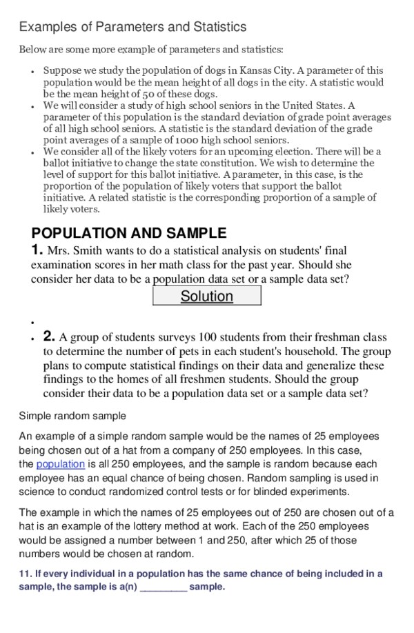 (DOC) Examples of Parameters and Statistics