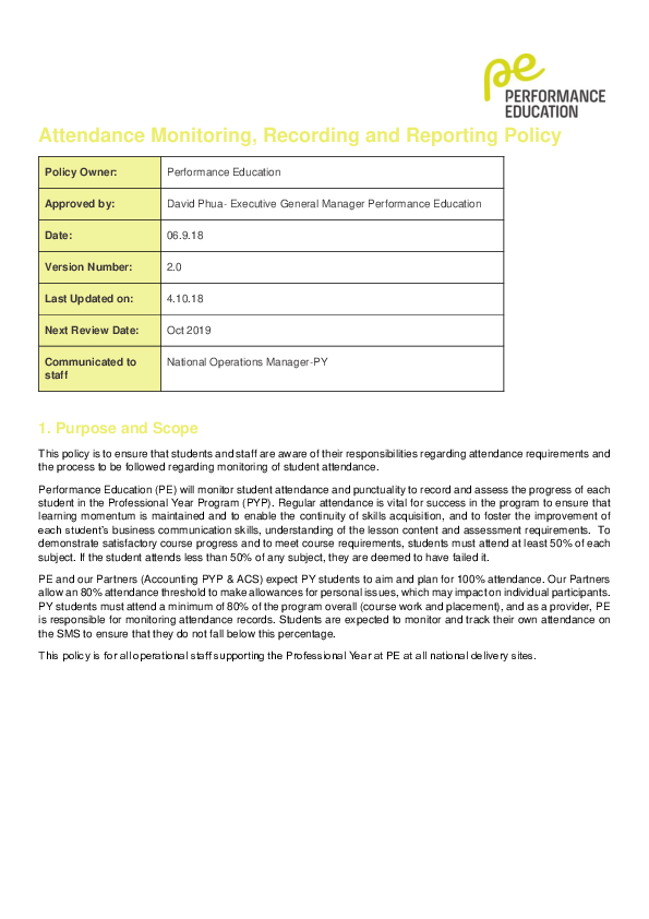 (PDF) Attendance Monitoring, Recording and Reporting Policy