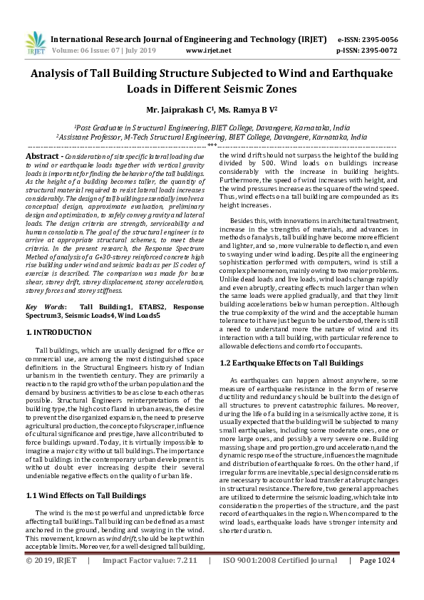 (PDF) IRJET- Analysis of Tall Building Structure Subjected to Wind and Earthquake Loads in ...