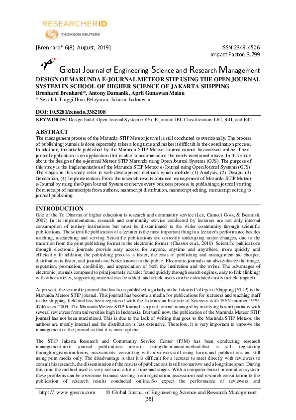 (PDF) DESIGN OF MARUNDA E-JOURNAL METEOR STIP USING THE OPEN JOURNAL SYSTEM IN SCHOOL OF HIGHER ...