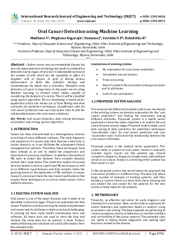 (PDF) IRJET- Oral Cancer Detection using Machine Learning