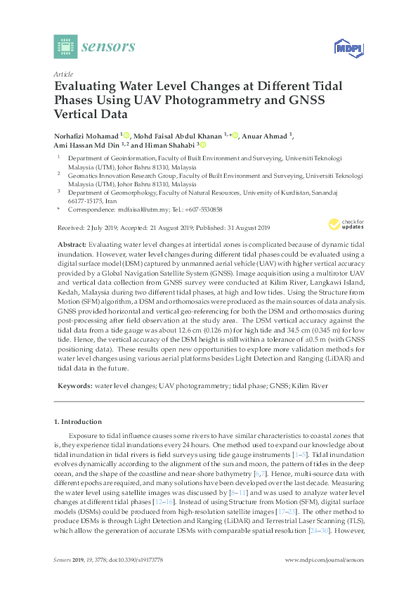 (PDF) Evaluating Water Level Changes at Different Tidal Phases Using UAV Photogrammetry and GNSS ...