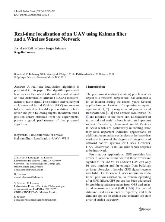 Pdf Real Time Localization Of An Uav Using Kalman Filter And A Wireless Sensor Network