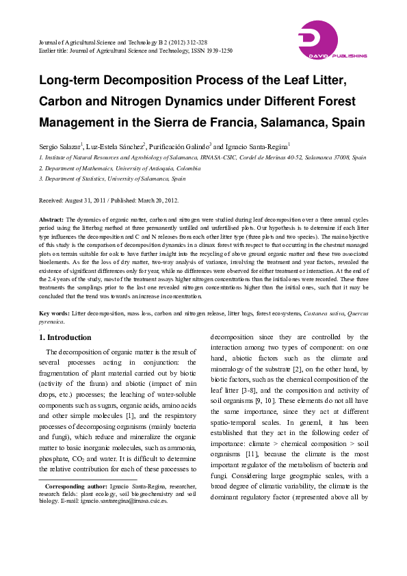 (PDF) Long-term Decomposition Process of the Leaf Litter, Carbon and ...