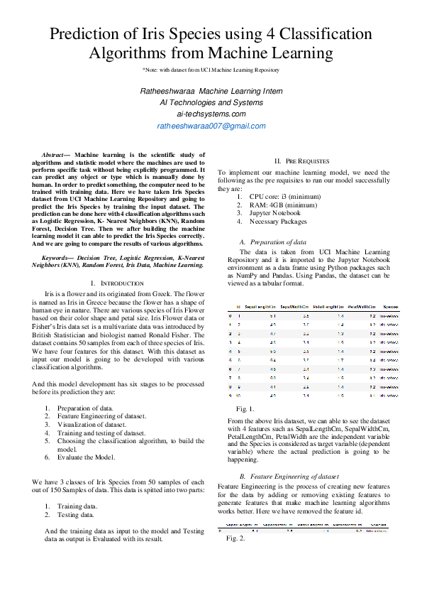 Pdf Prediction Of Iris Species Using 4 Classification Algorithms From Machine Learning Note 5604