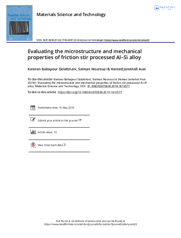 (PDF) Materials Science and Technology Evaluating the microstructure and mechanical properties ...