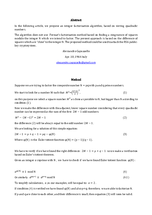 (PDF) Factorization Algorithm