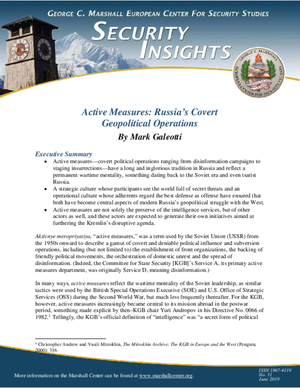 (PDF) Active Measures: Russia's Covert Geopolitical Operations