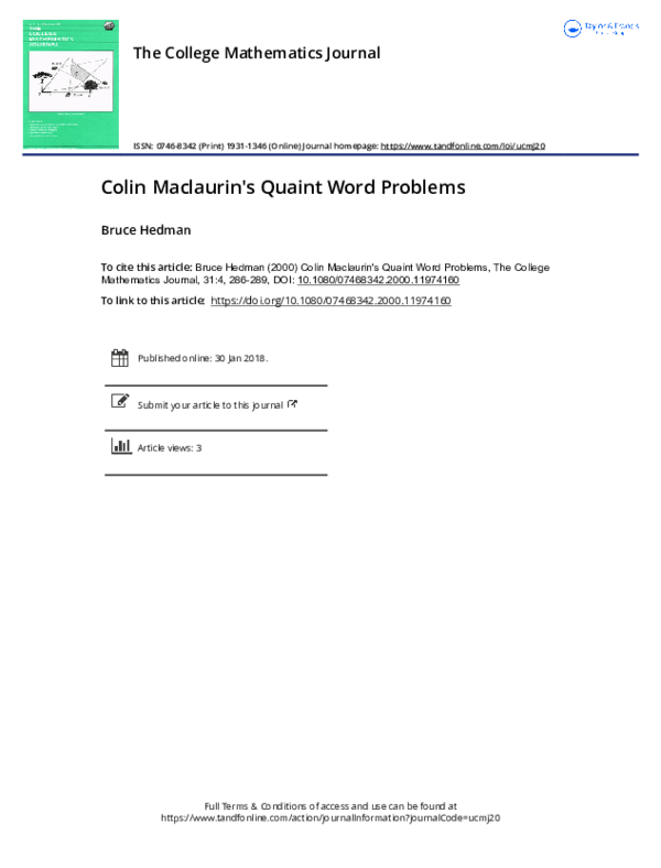(PDF) Colin Maclaurin's Quaint Word Problems