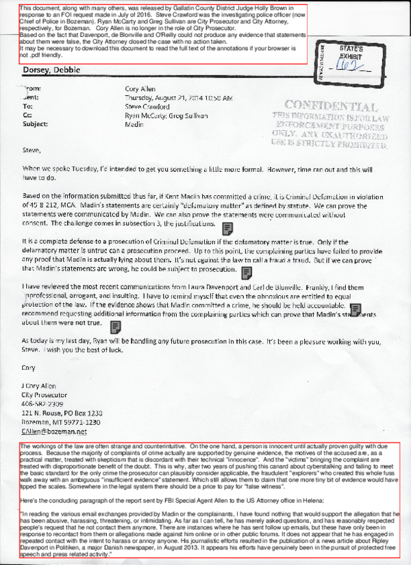 (PDF) Corey Allen FOI email re Madin cyberstalking Bozeman annotated ...