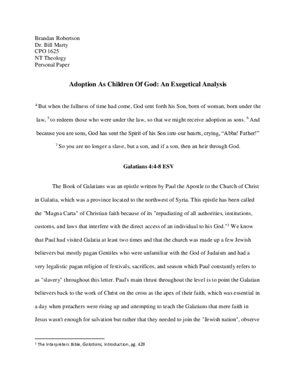 (DOC) A Theology of Adoption as Children of God