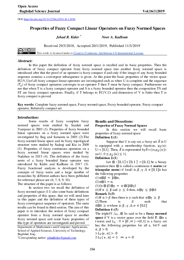 (PDF) Properties of Fuzzy Compact Linear Operators on Fuzzy Normed Spaces