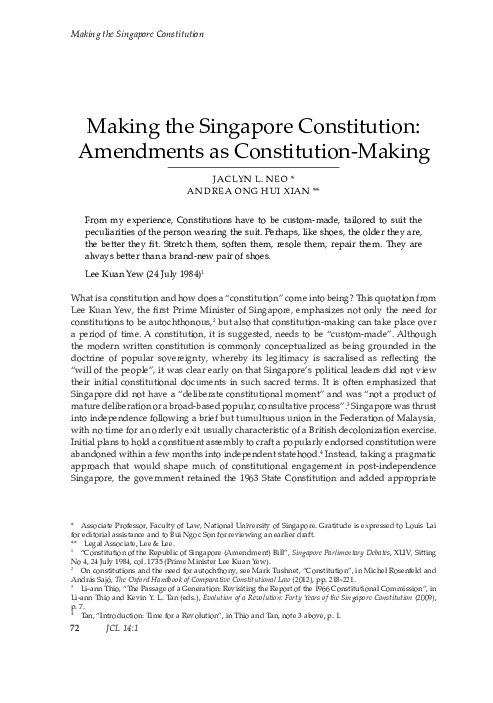Pdf Making The Singapore Constitution Amendments As Constitution Making