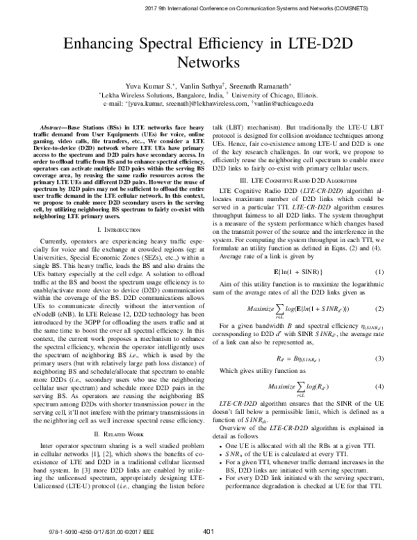 (PDF) Enhancing Spectral Efficiency in LTE-D2D Networks