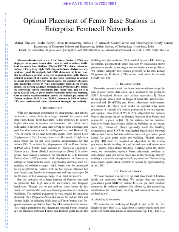 (PDF) Optimal Placement of Femto Base Stations in Enterprise Femtocell Networks