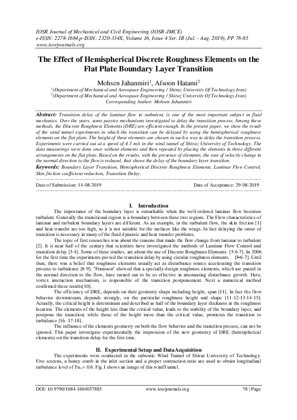 (PDF) The Effect of Hemispherical Discrete Roughness Elements on the Flat Plate Boundary Layer ...
