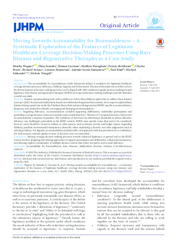 (PDF) Moving Towards Accountability for Reasonableness – A Systematic ...